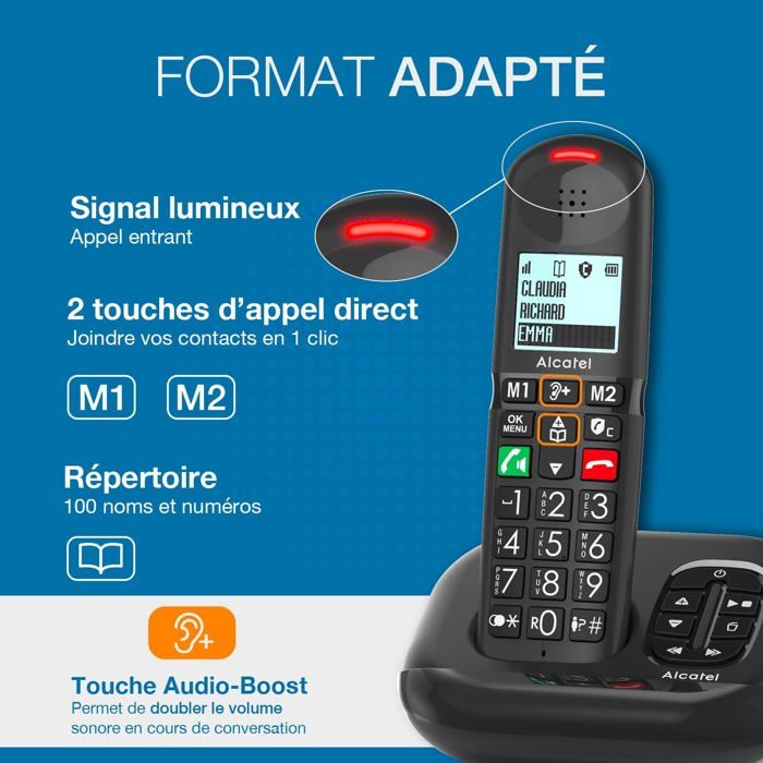 Téléphone fixe senior avec répondeur - SWROSE - Xl685 Voice Duo - Écran ...