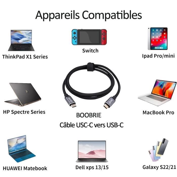 Câble Usb C Vers Usb C 2M Typec Câble De Charge Rapide 1Pc Usbc Nylon ...