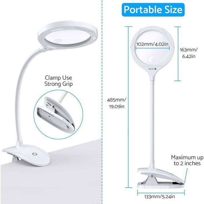 Lampe loupe LED rechargeable avec clip en métal Optique éclairante ...