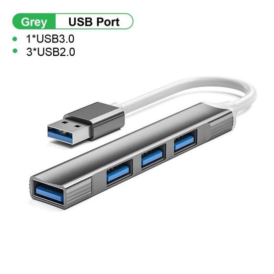 USB Gris - Adaptateur Multi répartiteur USB 3.0 4 en 1, USB type c, OTG ...