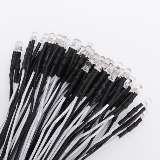 50 Pièces 12V Diodes, Led Pre-Wired Round Top Ampoule Lampe, 3Mm Diode ...