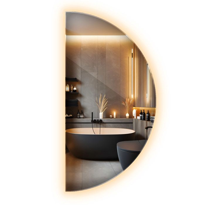 Magnifique Grand Miroir LED Demi-Rond pour Chambre 100cm - lumière ...