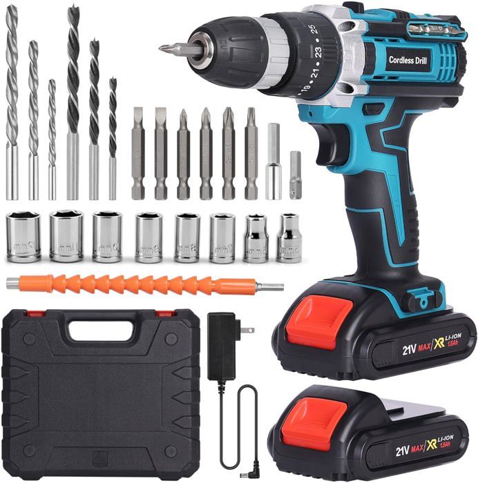 Perceuse Visseuse Sans Fil 21V, Visseuse Devisseuse Sans Fil Avec 2Pcs Batteries Et Chargeur ...