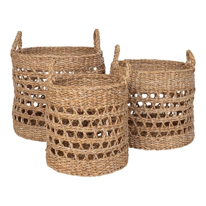 LOBAK - Lot de 3 paniers ronds en jonc de mer naturel - Cdiscount Maison