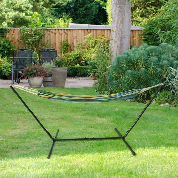 Hamac avec support métal et toile rayée bleue et verte - DIANWAA ...