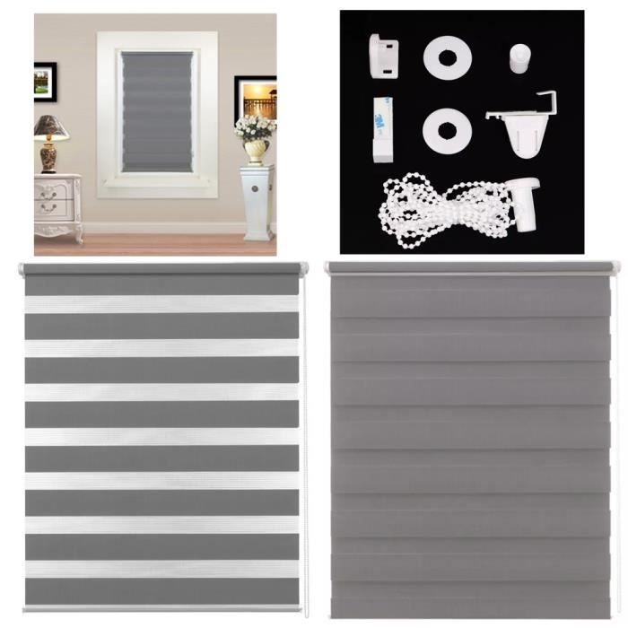 HENGMEI 100x175cm Store Enrouleur zébré Double sans perçage Gris Store ...