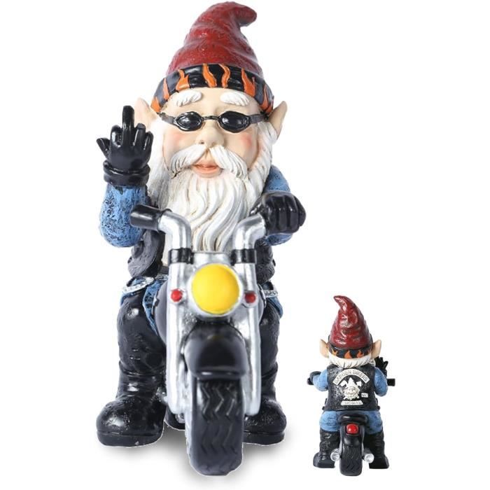 DIKARIYA Nain de Jardin Motard, Cadeau Anniire Homme, Statue étanche de ...