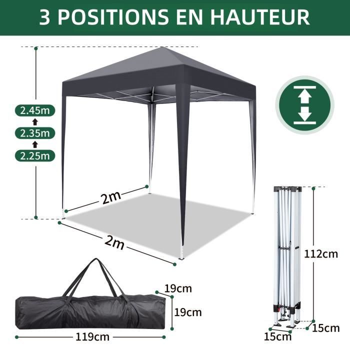 Tonnelle 2x2 m Tonnelle Pliante Imperméable - Tente de Jardin Barnum ...