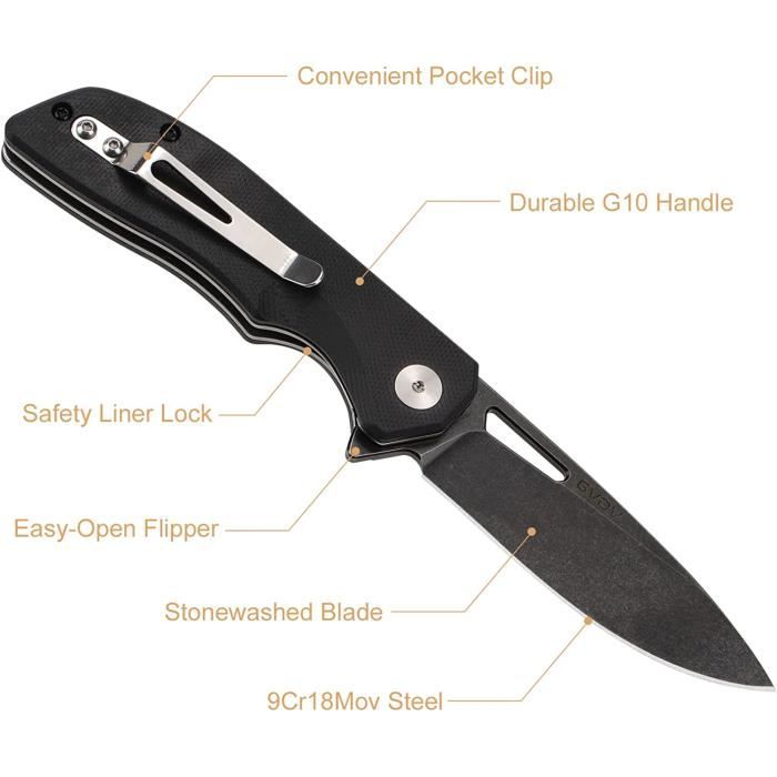 GVDV Couteau Pliant en 9Cr18Mov Acier Inoxydable, Couteau de Poche avec ...