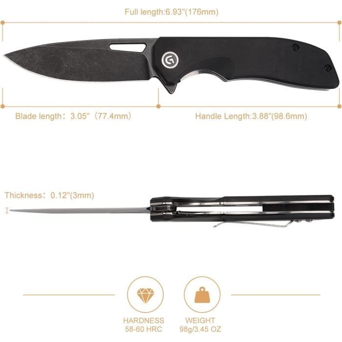 GVDV Couteau Pliant en 9Cr18Mov Acier Inoxydable, Couteau de Poche avec ...