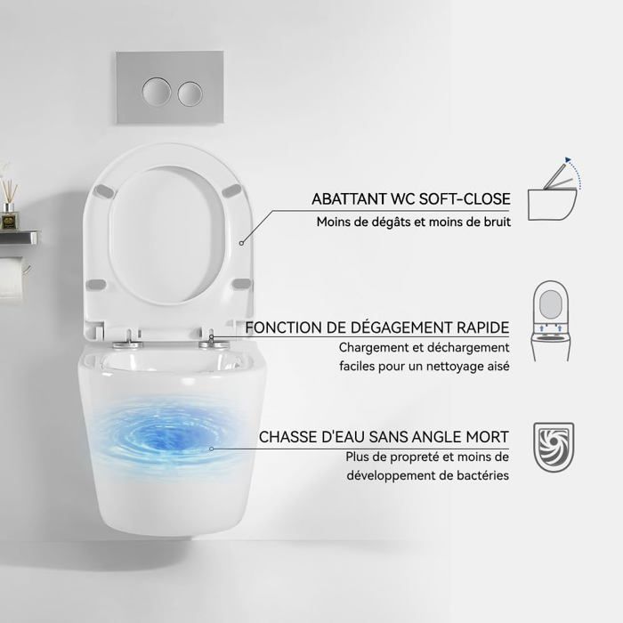 Cuvette Wc Suspendu Sans Rebord Avec Charniere Abattant Soft-Close ...