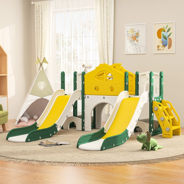 Toboggans pour enfants 7 en 1 avec panier de basket, ensemble de ...