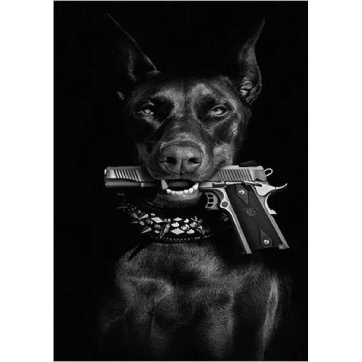 Chien Doberman Noir avec Un Pistolet Affiche Imprime pour Le Salon ...