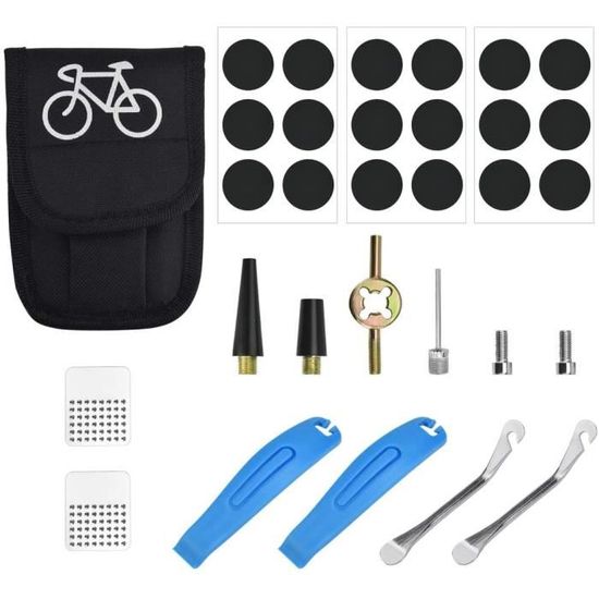 15 Pcs Kit Reparation Velo Patch de Pneu Démonte Pneu de Vélo Valve de ...