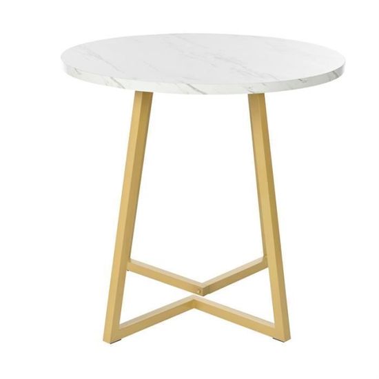 Table à manger - DREAMMESPACE - Ronde - 80 cm - Métal - Blanc-Doré ...