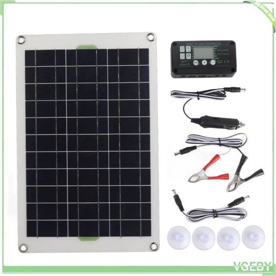 Kit de panneau solaire - V GEBY - 50W - Silicium monocristallin - 30A - Léger et portable ...