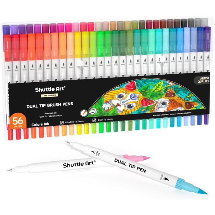 Feutres Coloriage Adulte,56 Couleurs Feutre Pinceau,Dual Brush Pen ...