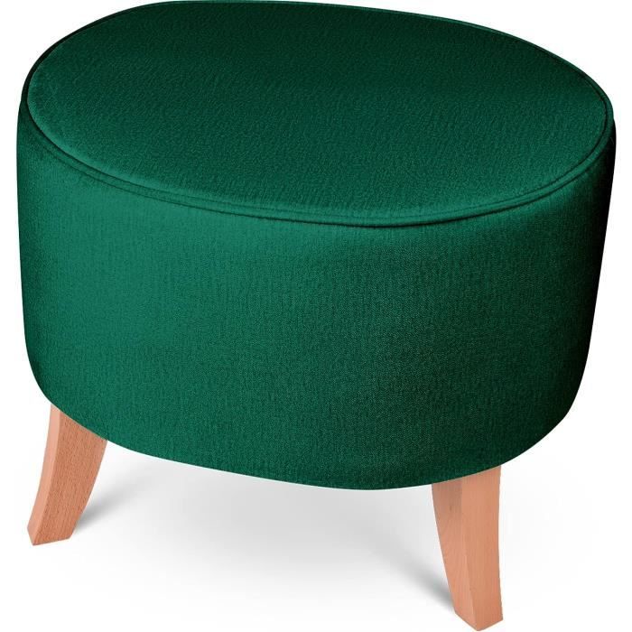 Pouf Ovale 52X62X46 Cm - En Tissu Velours Vert Avec Pieds En Bois ...