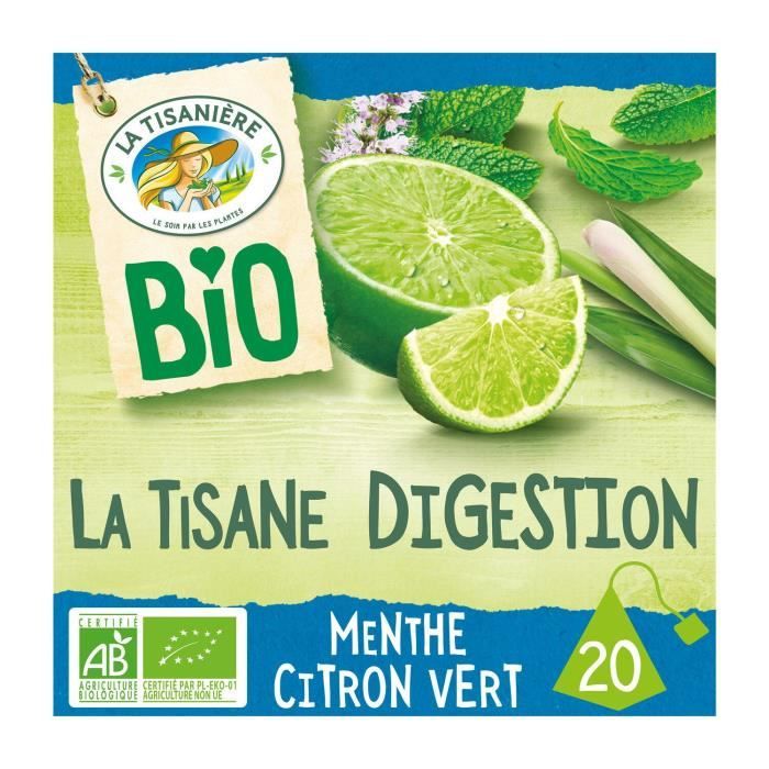LOT DE 2 - LA TISANIERE - Infusion Bio La Tisane Digestion Menthe Citron Vert - boite de 20 ...