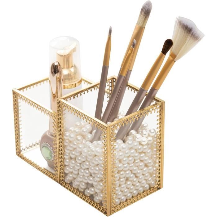 Porte-pinceau cosmétique doré - Pot à pinceaux en verre et métal Boîte ...