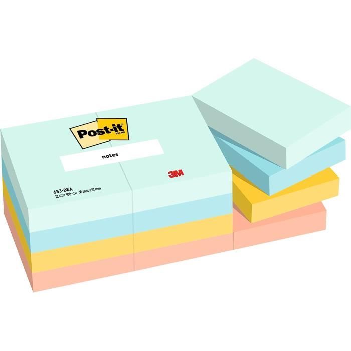 Post It Notes Couleurs Beach Pack De 12 Blocs 100 Feuilles Par Bloc