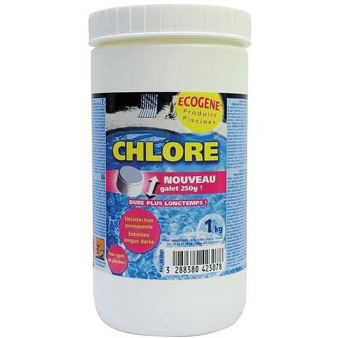 Tablettes 200 g chlore lent - seau 1 Kg - ECOGENE - Entretien complet ...