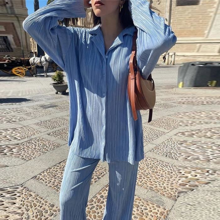 Ensemble de vêtements - Femme - Chemise et Pantalon à Jambes Larges ...