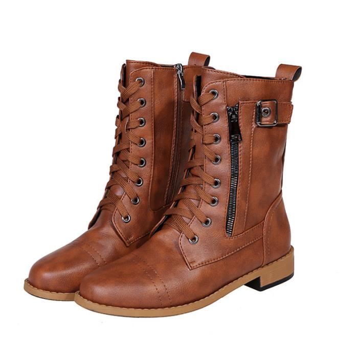Bottines laçés femms style punk et armée militaire marron mode féminine ...