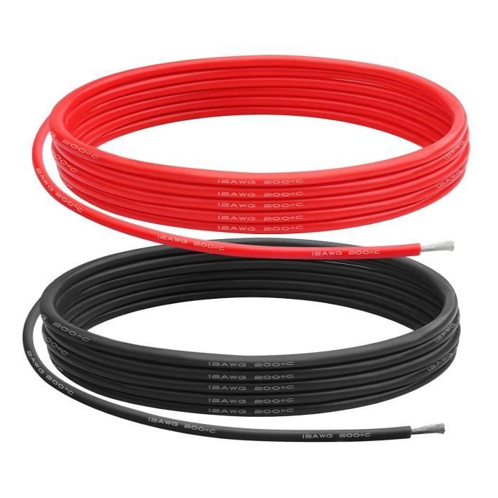 Câble Électrique En Silicone De Calibre 12 Awg (2.5 M Rouge Et 2.5 M Noir),Noyau En Cuivre Étamé ...