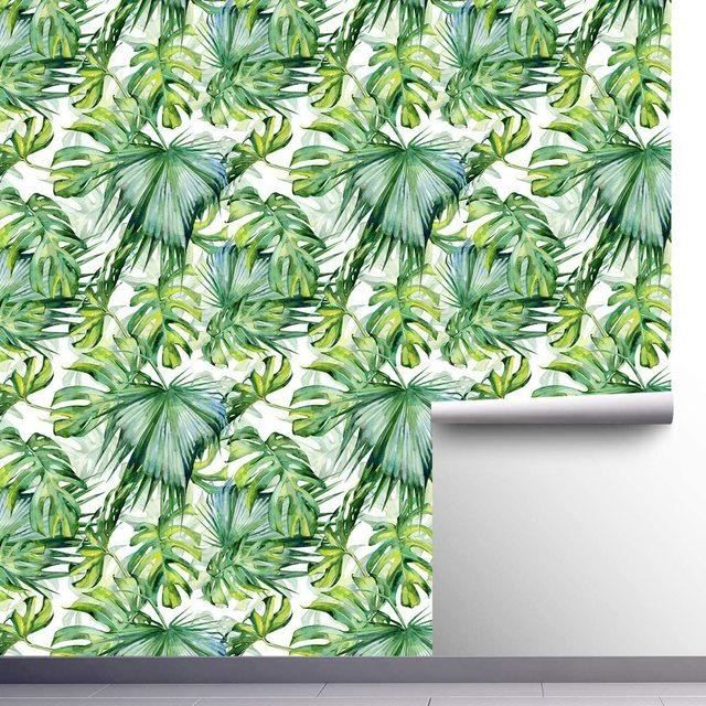 PAPIER PEINT,Tropical Palm Leaf-2mx45cm--Papier peint autocollant vert ...