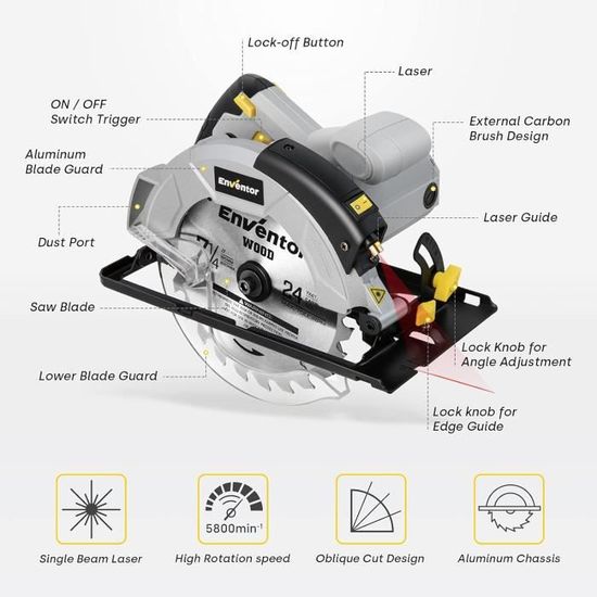 Scie Circulaire 1200W Avec Guidage Laser, Scie Circulaire Pour Le Bois ...