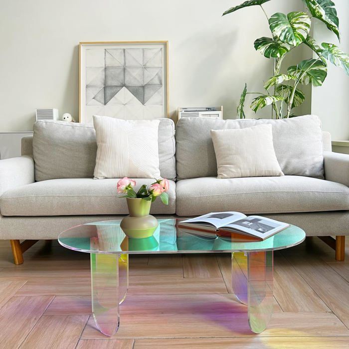 Table Basse - Acrylique - Ovale - 95x50x36cm - Design Moderne ...