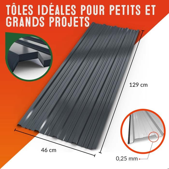 24x Tôles de bardage 129x46cm 14m² galvanisé tôle trapézoïdale ondulée ...