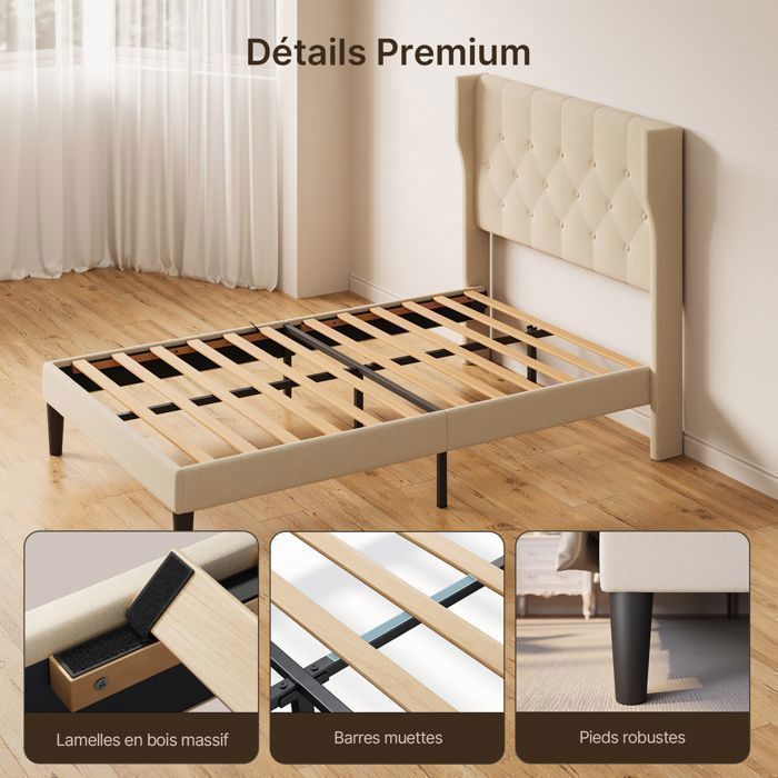 Bealife Structure de Lit - 120 x 200 cm - Lit Rembourré - Lattes en ...
