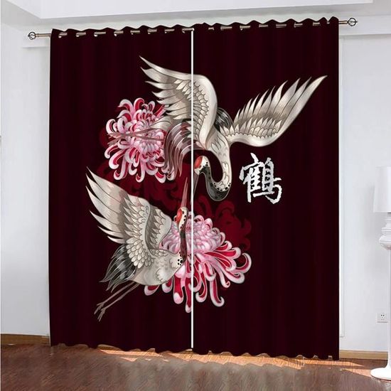 3D Rideaux Occultant Motif de fleurs de grue blanche 135x240cm 3D ...
