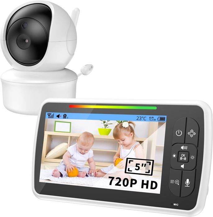 Babyphone Camera, 5" 720P HD Babyphone Moniteur vidéo pour bébé avec ...