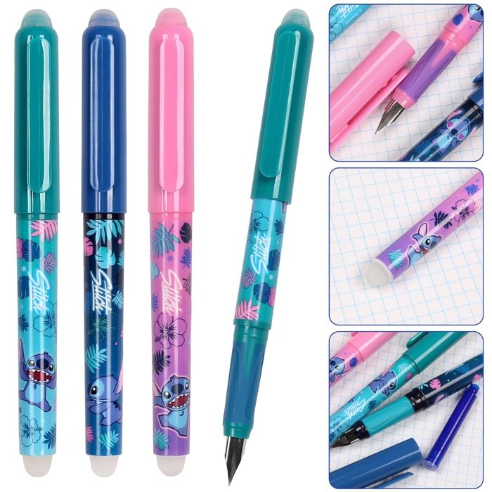 DISNEY Stitch Stylo effaçable avec gomme, stylo à bille, encre bleue ...