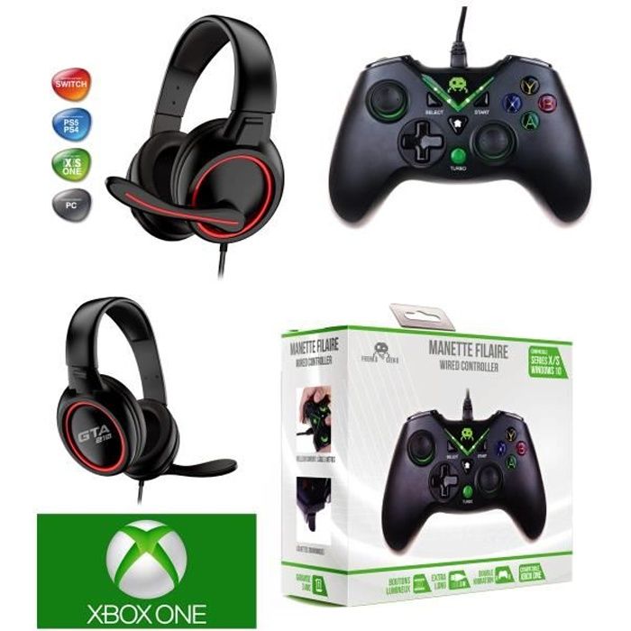 Pack Manette - XBOX - ONE-S-X-PC - Noir - Casque Gamer PRO-210 - Câble ...