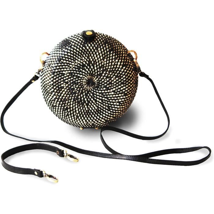 Sac Paille Femme D'Été En Midollin Avec Tressé En Rotin - Sac Rond Avec ...