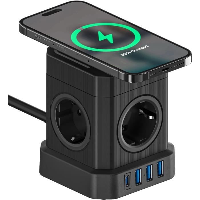 Cube Multiprise Usb Avec Chargeur Sans Fil 15W Universel Avec 4 Prises 3 Usb-A 1 Type C ...