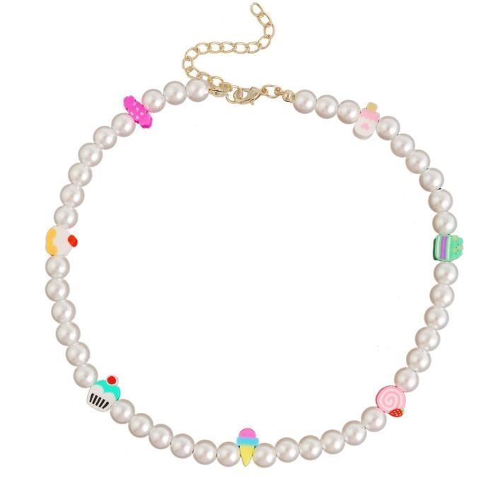 Chaine De Cou Vendue Seule EGNSC Collier ras du cou en perles simulées ...