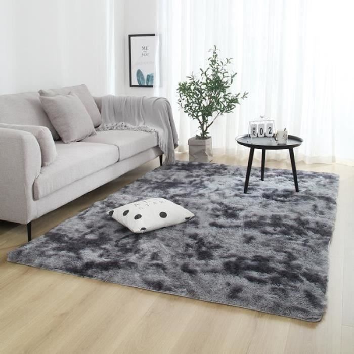 Tapis Salon Poils Longs Lavable Shaggy Aspect Flokati Uni Gris 160x200 cm - Cdiscount Maison