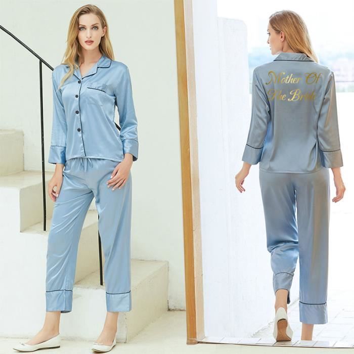 Pyjama femme long,Ensemble pyjama en Satin pour femmes, vêtements de ...