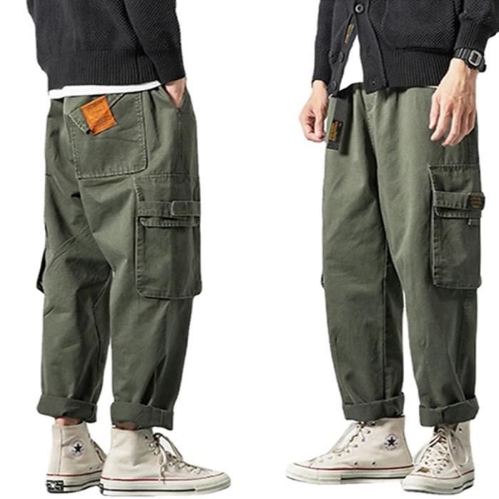 Poches latérales Cargo Harem Hommes Armée Vert Pantalon Casual Harajuku Streetwear Pantalon De ...
