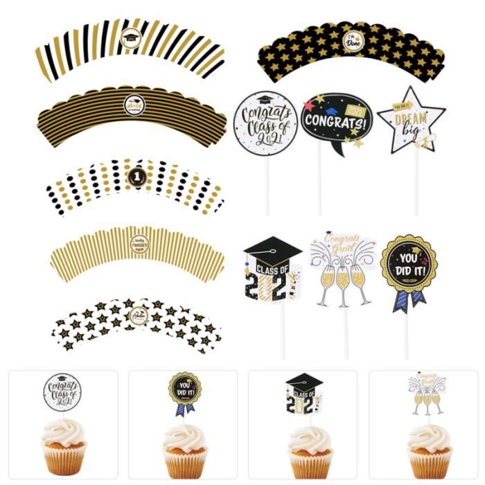 1 Set 48 Pcs 2021 Graduation Party Cake Toppers Picks Wrappers FIGURINE ...