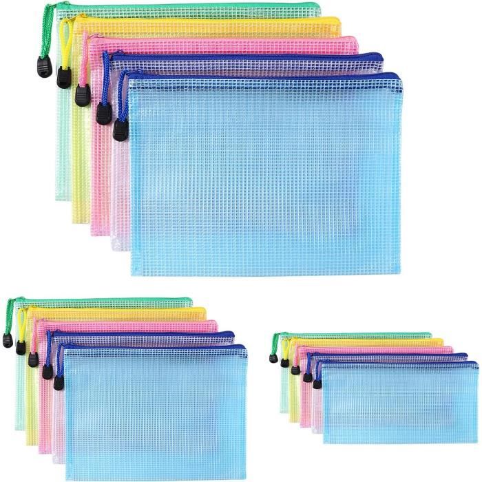 Oderra Pochette Plastique A4+A5+A6, 15PCS Pochette Zippée, PVC Mesh ...