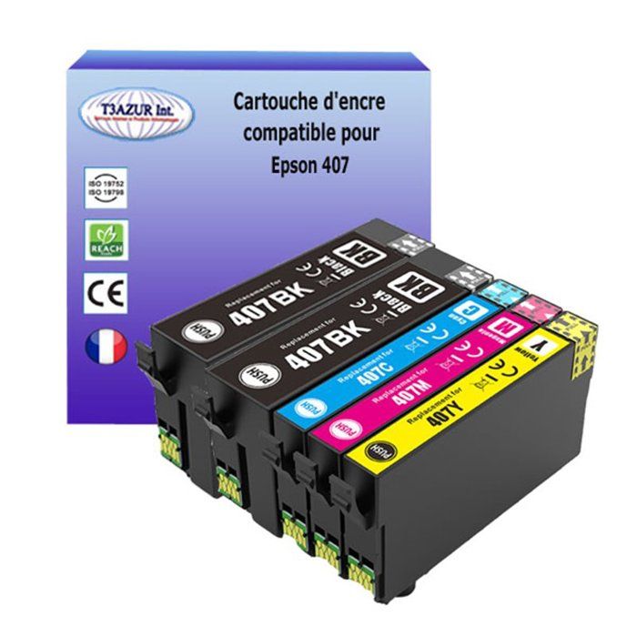 Cartouches d'encre - T3AZUR - Epson 407XL - Pack de 5 - Haute qualité ...