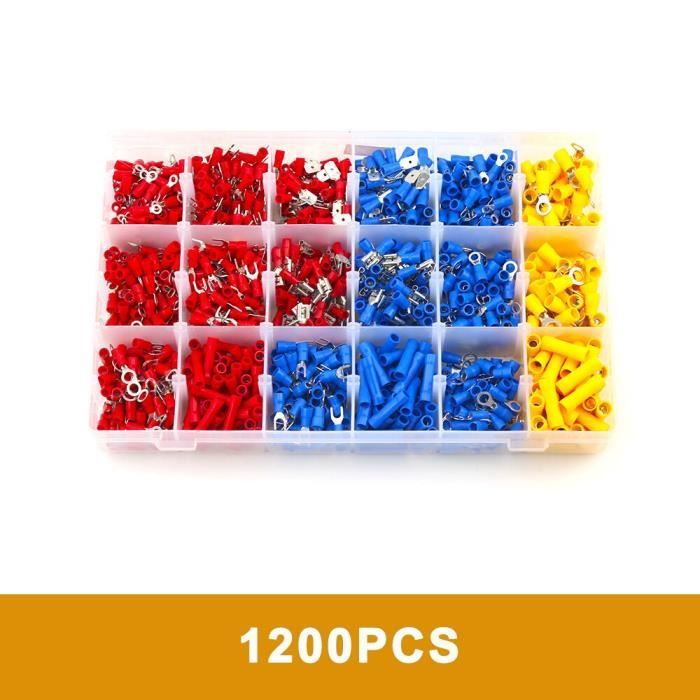 COSSE ELECTRIQUE,1200Pcs--Connecteur de câble isolé, connecteur de broche à sertir de fil ...