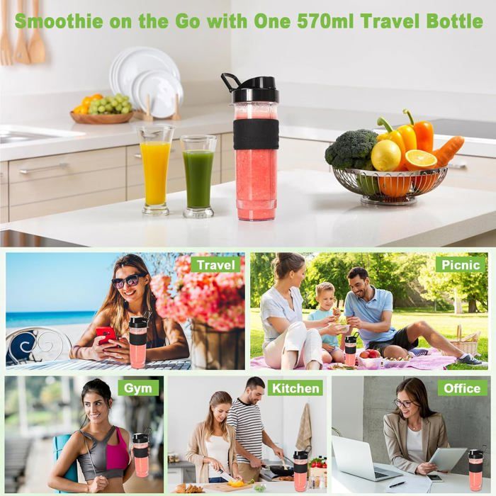 Blender Mixeur, 500W Blender Smoothie 24000 tours/min, Mini Mixeur Blender Portable avec sport ...