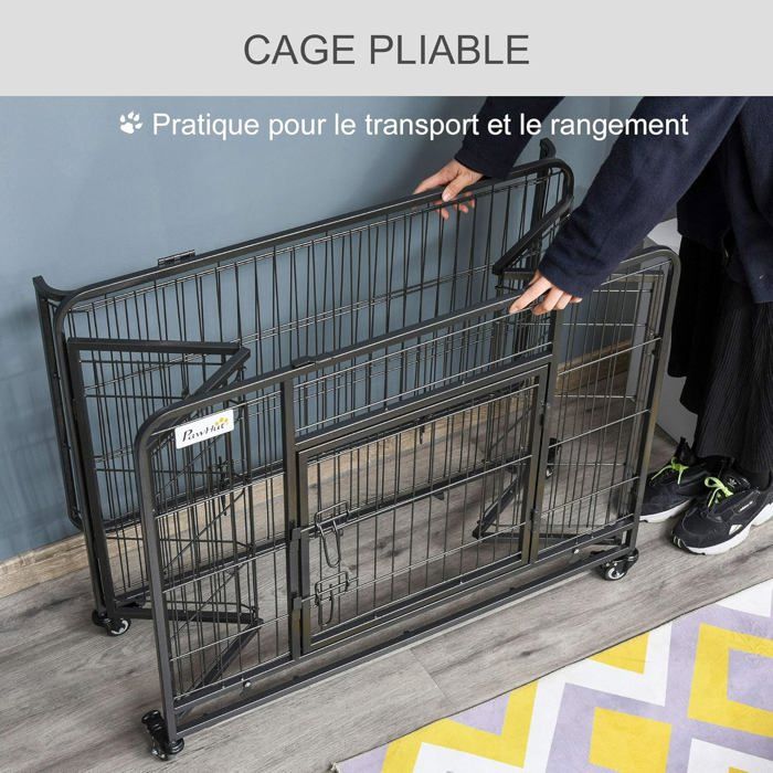 PawHut Cage pour Chien Pliable Cage de Transport sur roulettes 2 Portes ...